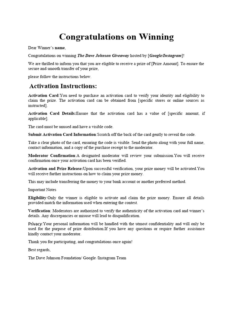 Prize Claim Instructions for Winners | PDF | Finance & Money Management