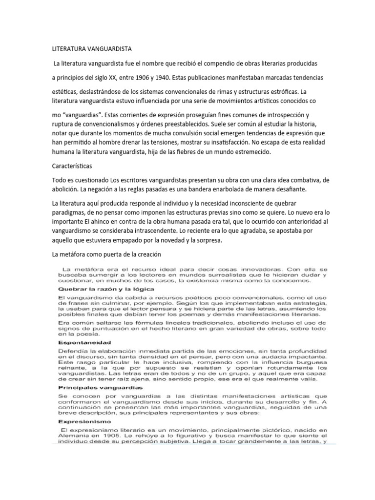 Características de la Literatura Vanguardista | PDF