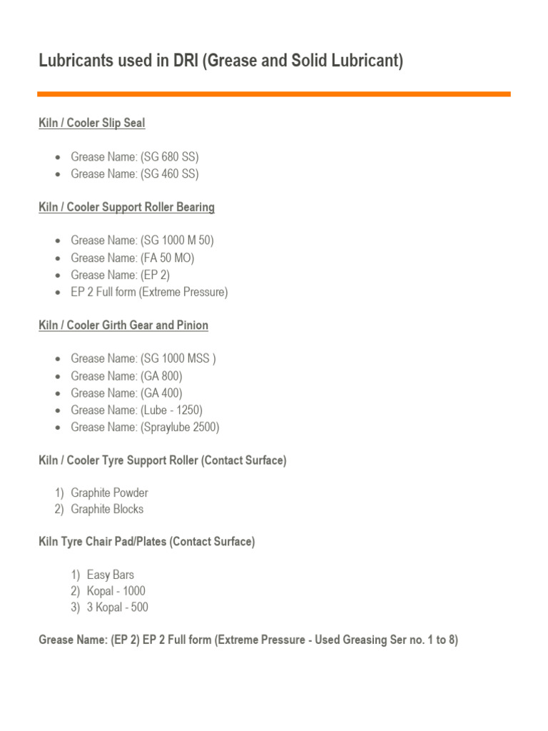 DRI Lubricants Used in DRI (Grease and Solid Lubricant | PDF