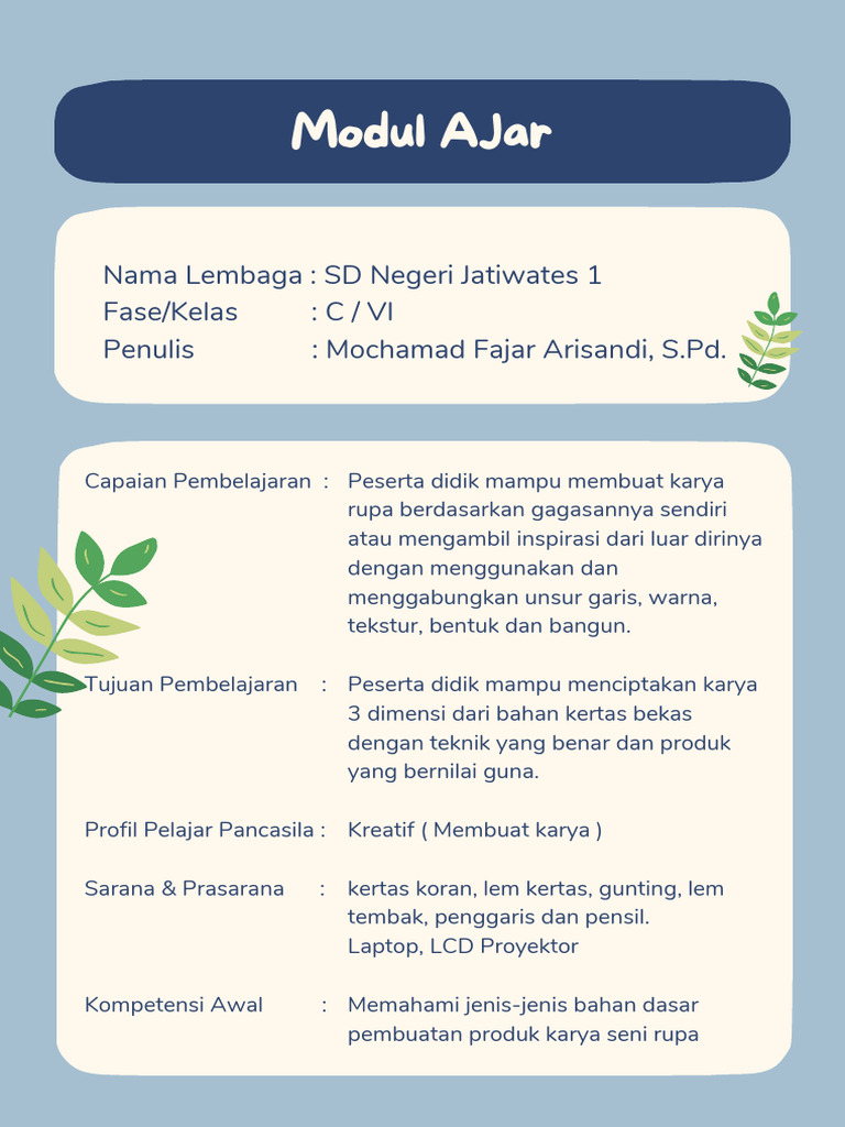 Modul Ajar Seni Rupa | PDF | Karier & Perkembangan | Griya & Taman