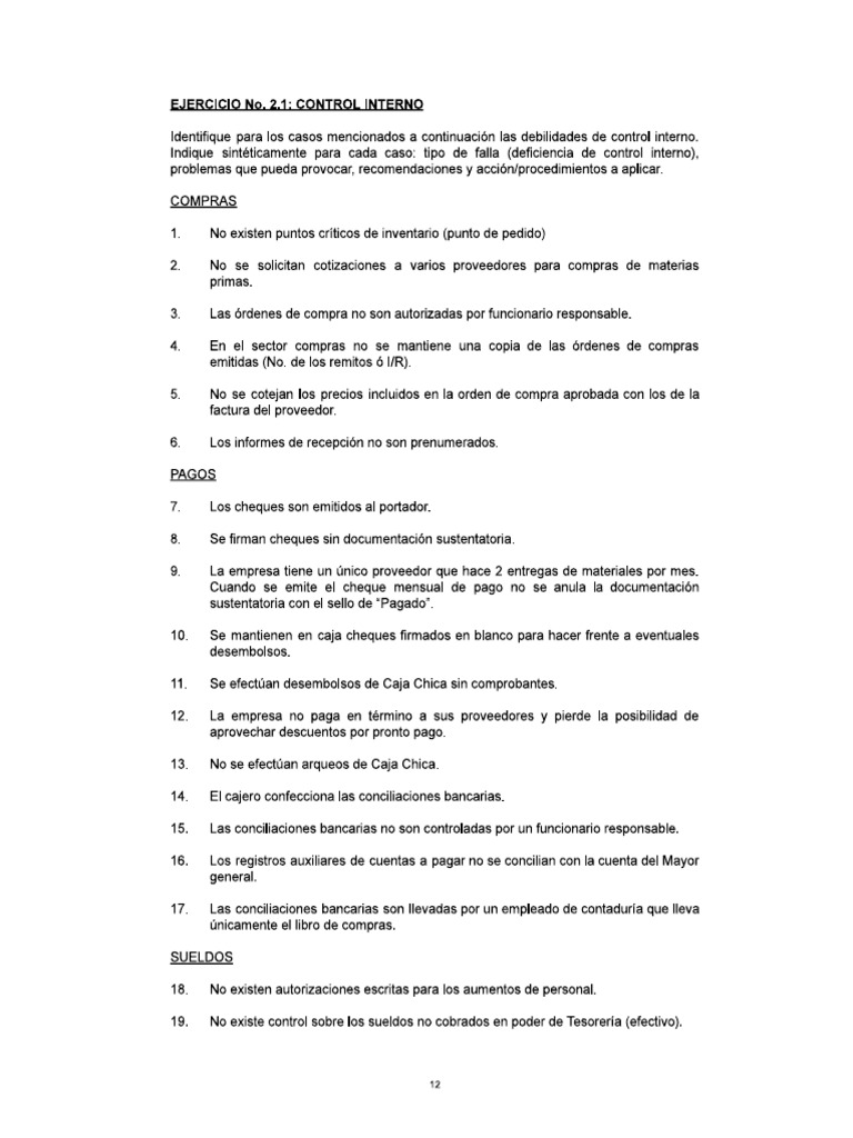 Ejerc 2.1 Control Interno | PDF