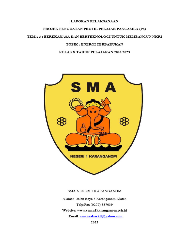 Laporan Pelaksanaan p5 Tema 3 Tp 20222023 Berekayasa Dan Berteknologi - Energi Terbarukan | PDF