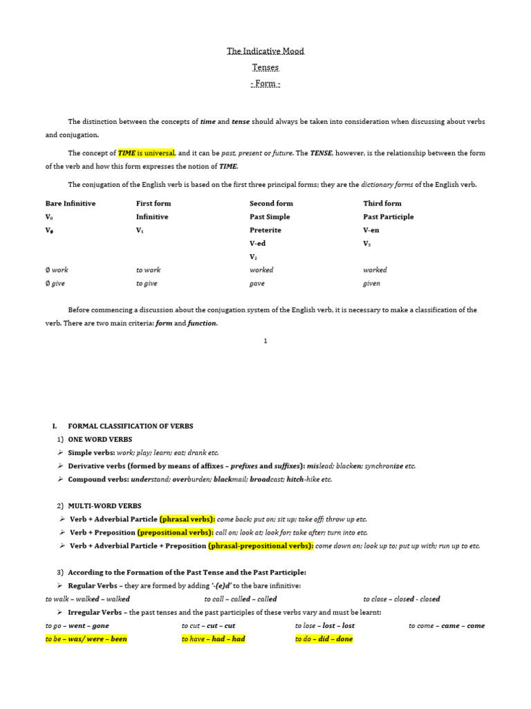 Introduction To The Indicative Mood and Its Tenses | PDF | Grammatical ...