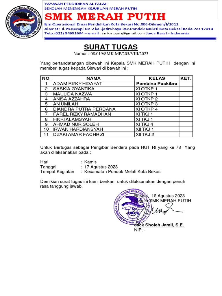 Surat Tugas Paskibra Dan Padus | PDF