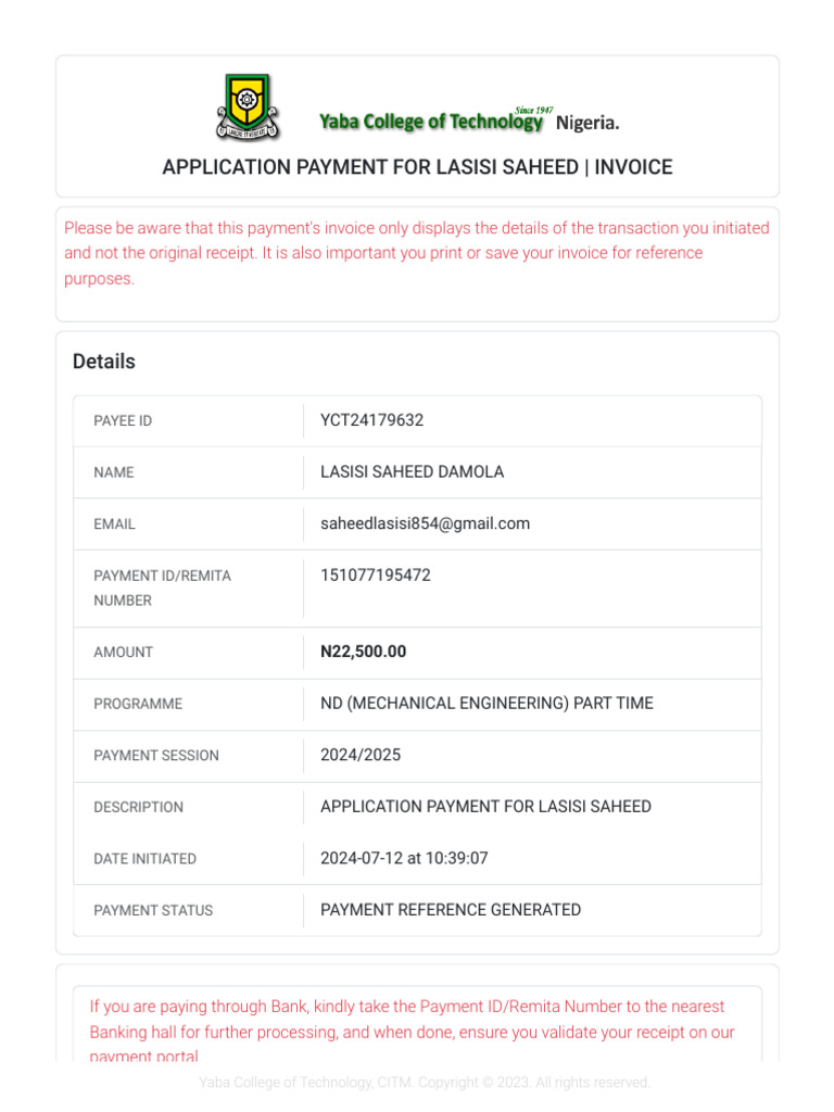 Yabatech Application Portal | PDF | Finance & Money Management | Law