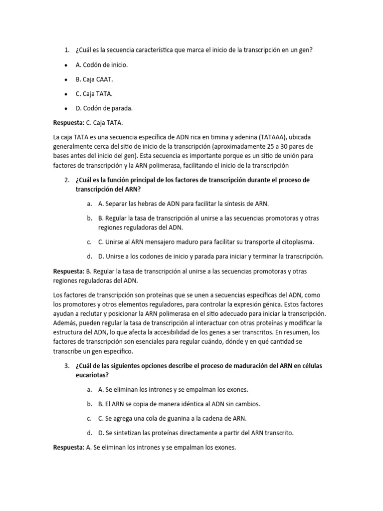 Importancia de la Caja TATA en Transcripción | PDF | Rna | Messenger Rna