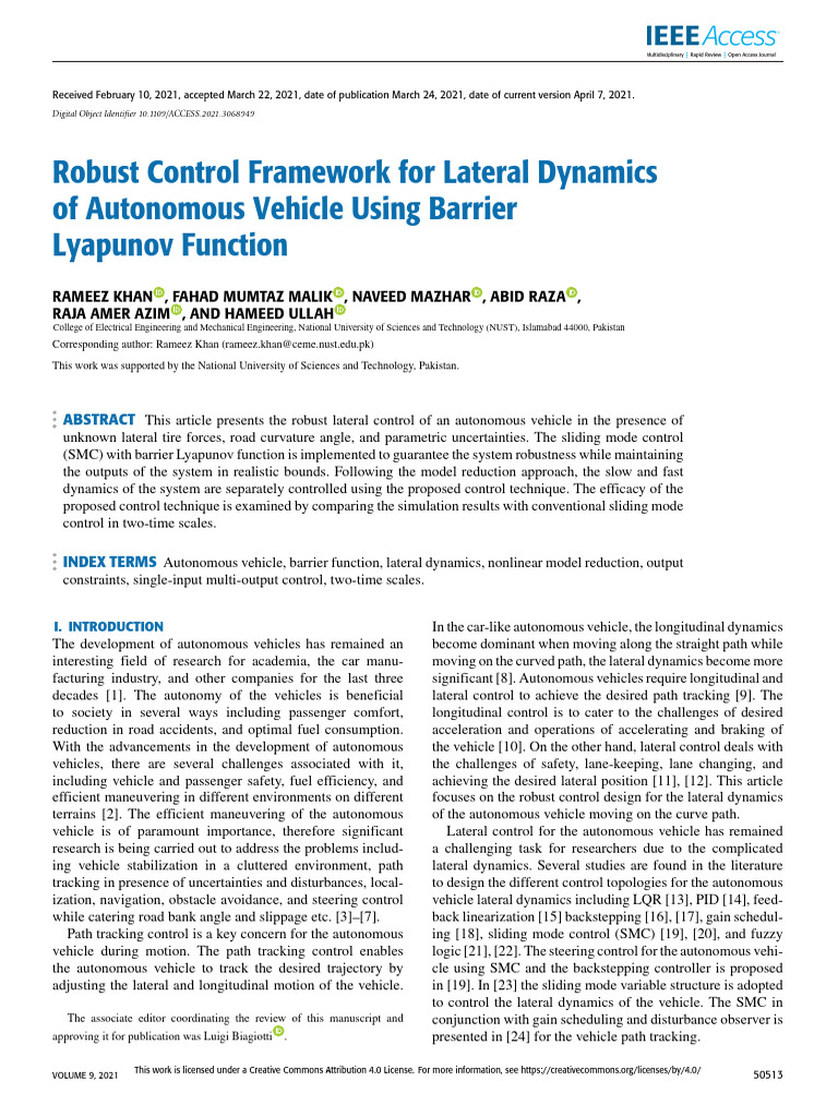 2021 - Khan Et Al. - Robust Control Framework For Lateral Dynamics of Autonomous Vehicle Using ...