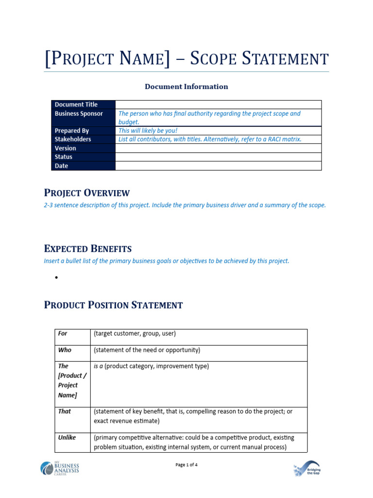 Project Scope Statement Template | PDF | Information Technology ...
