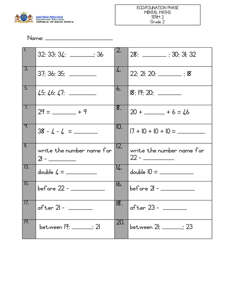 Mental Maths Grade 2 Term 2 | PDF
