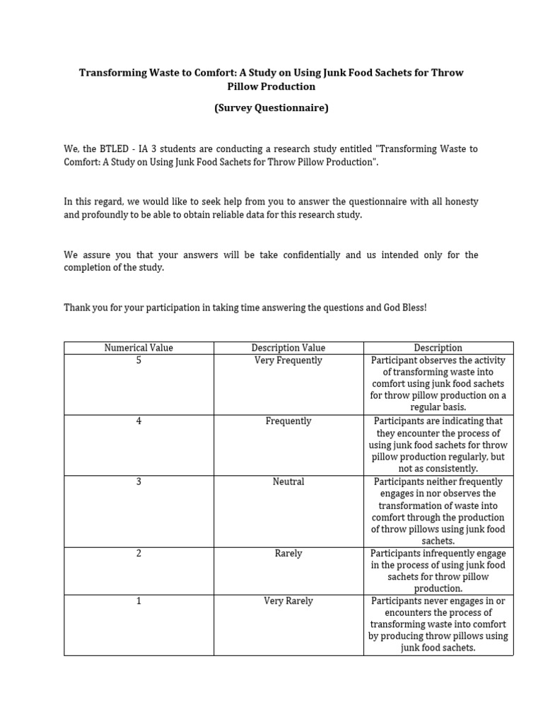SURVEY QUESTIONNAIRE | PDF | Recycling | Reuse