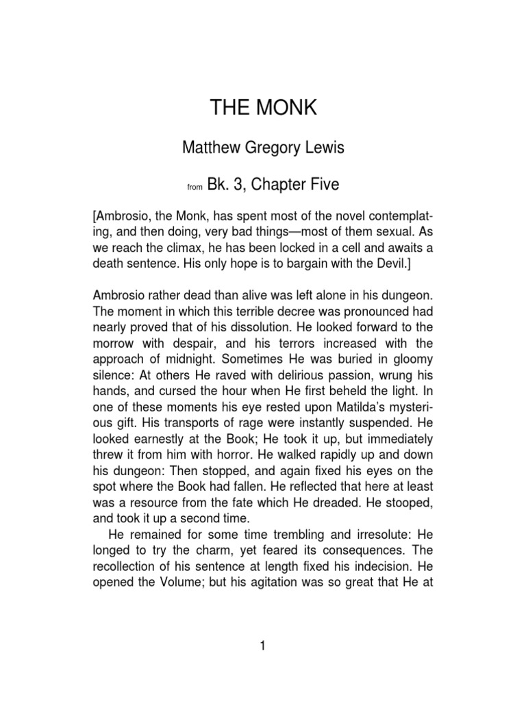The Monk: Matthew Gregory Lewis Bk. 3, Chapter Five | PDF | Religious ...