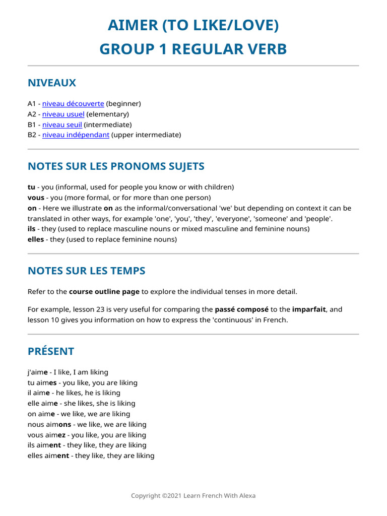 Aimer-To-Like-Love-10-French-Tenses 2024-02-06-107176 | PDF | Language ...