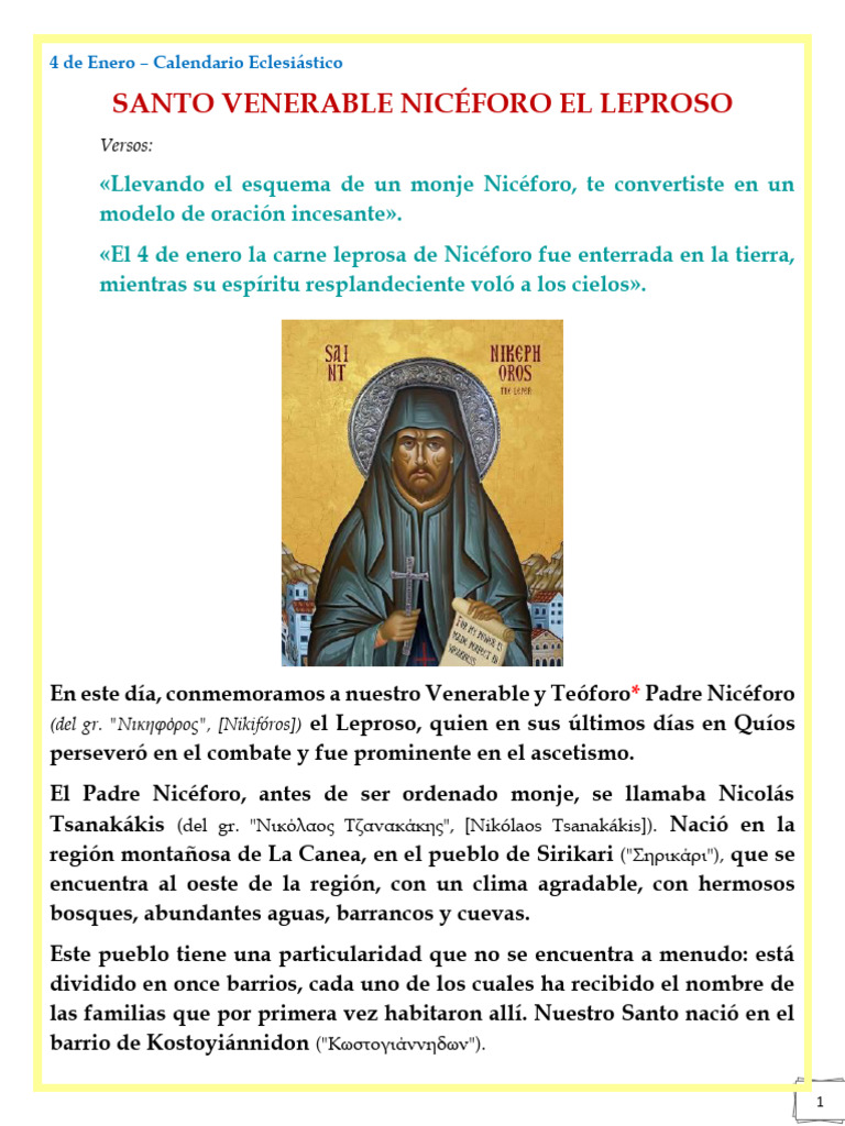 Vida y milagros de San Nicéforo Leproso | PDF | María, madre de Jesús ...