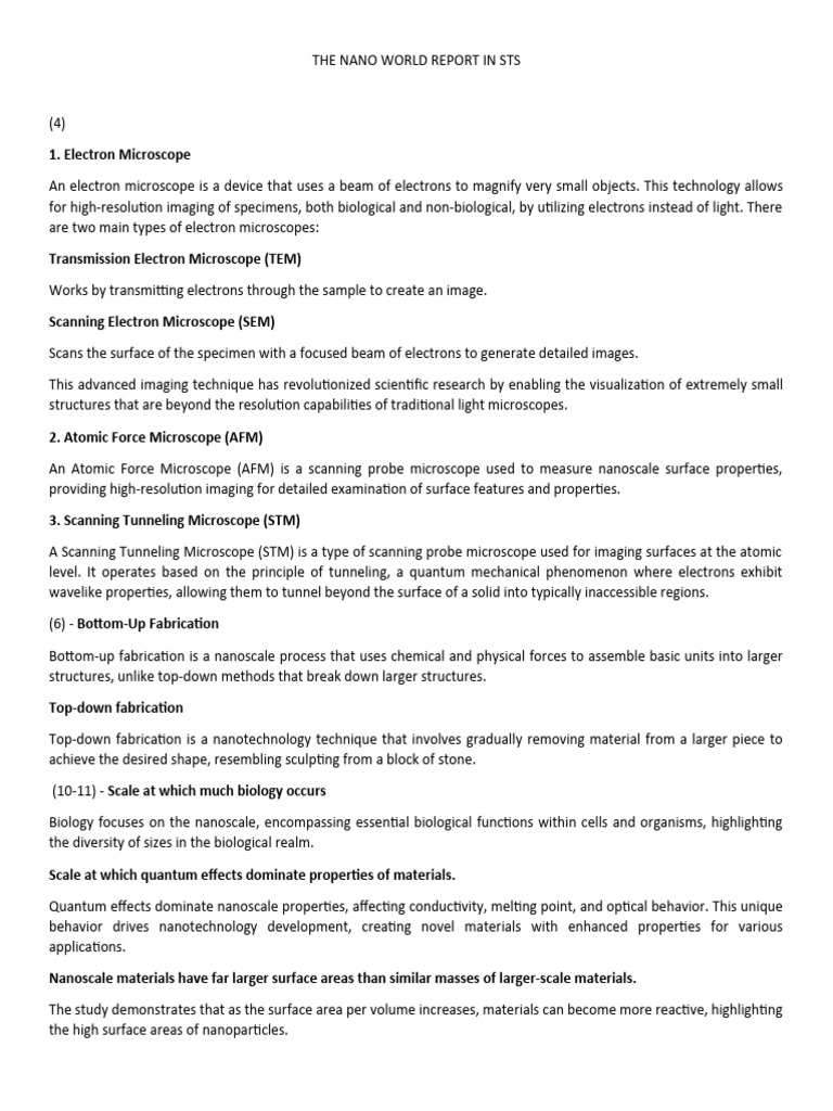 The Nano World Report in Sts | PDF | Microscope | Nanotechnology