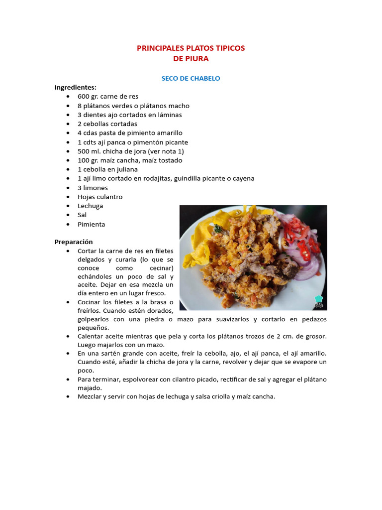 PRINCIPALES PLATOS TIPICOS DE LA REGION PIURA | PDF | Cilantro | Pimenton