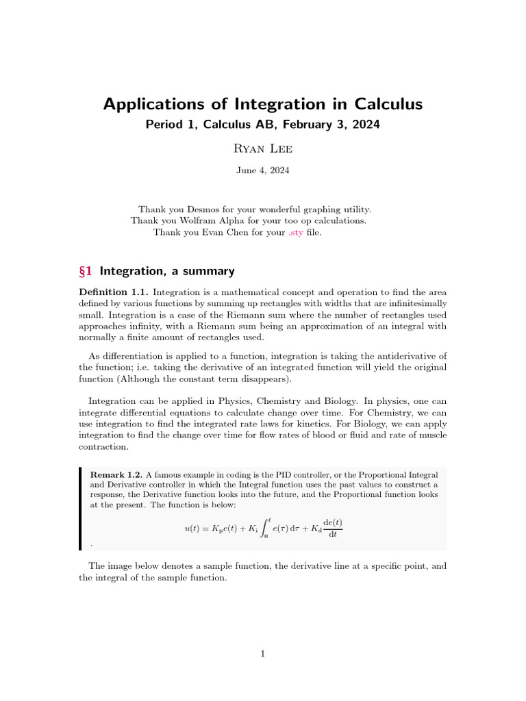 Applications of Integration in Calculus | PDF | Area | Integral