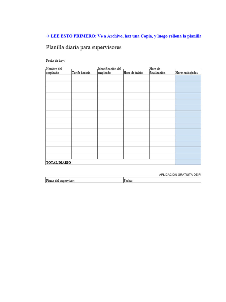 Planilla+Diaria+Para+Supervisores | PDF