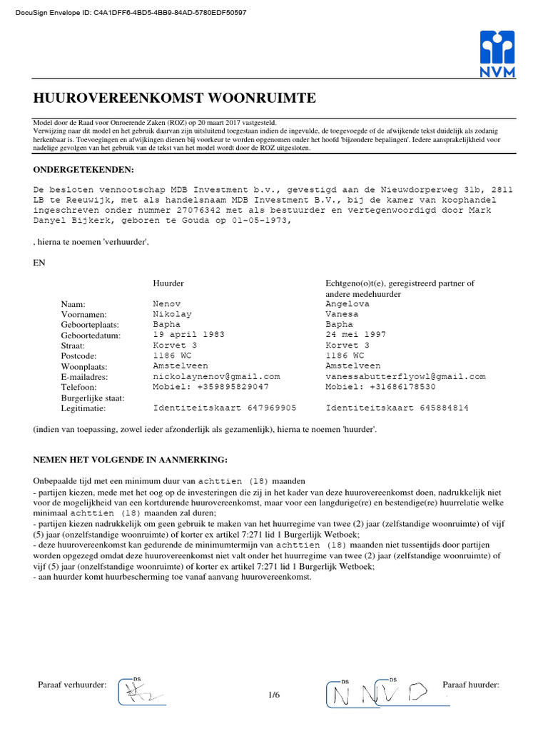 Huurovereenkomst Raam 190B | PDF