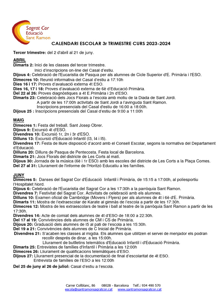 Calendari 3r Trimestre 23-24 | PDF