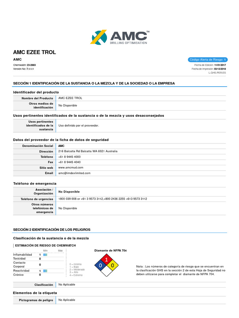 Amc Ezee Trol - Amc - FDS | PDF | Residuos | Reciclaje