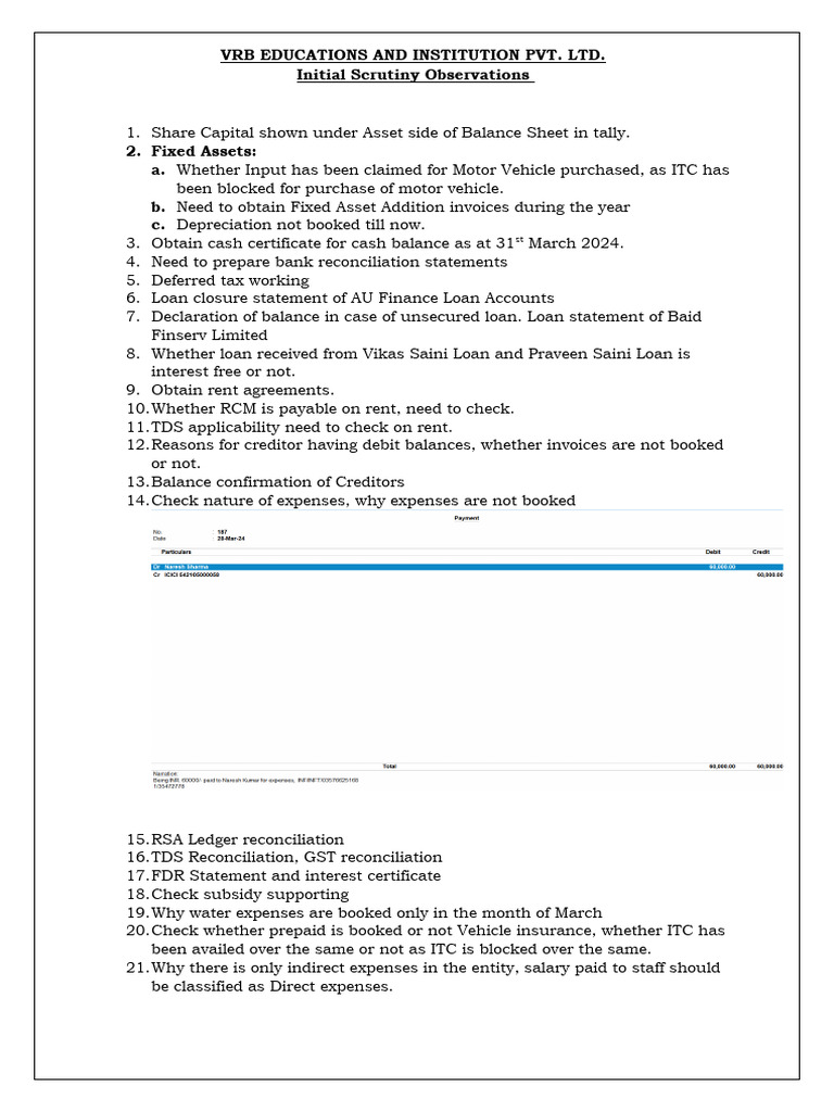 Initial Scrutiny - VRB Education | PDF | Expense | Loans