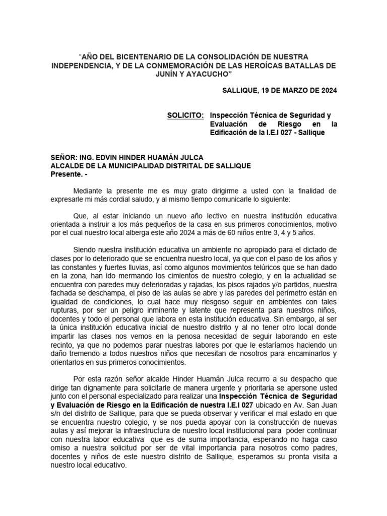Solicito Inspección Tecnica de Seguridad | PDF