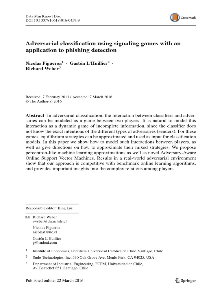 Adversarial Classification Using Signaling Games With An Application To Phishing Detection | PDF ...