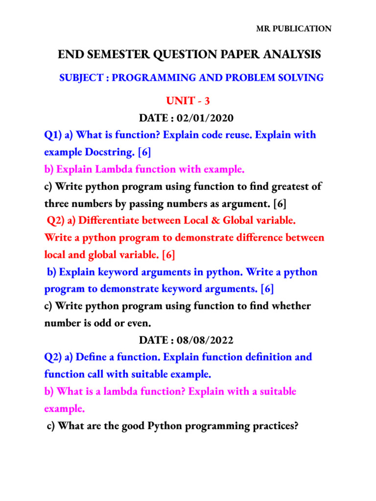 End Semester Question Paper Analysis | PDF | Parameter (Computer Programming) | Method (Computer ...