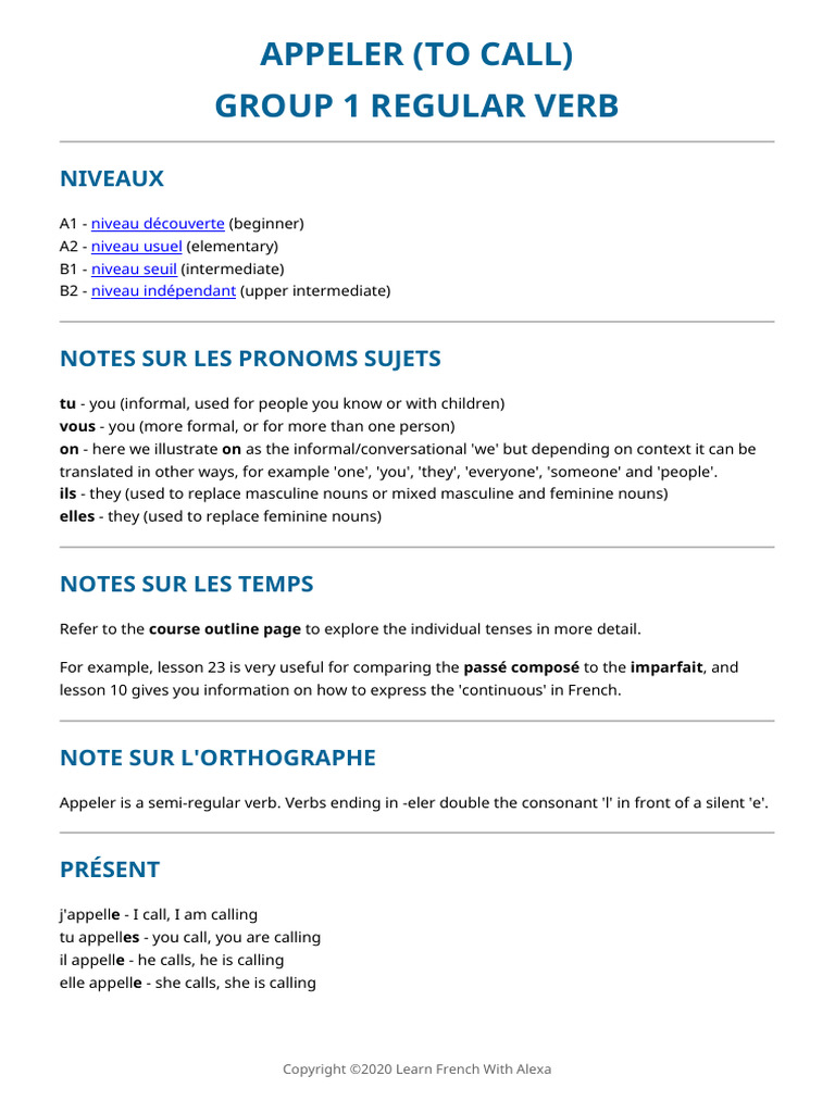 Appeler-To-Call-10-French-Tenses 2024-02-06-534584 | PDF | Language ...