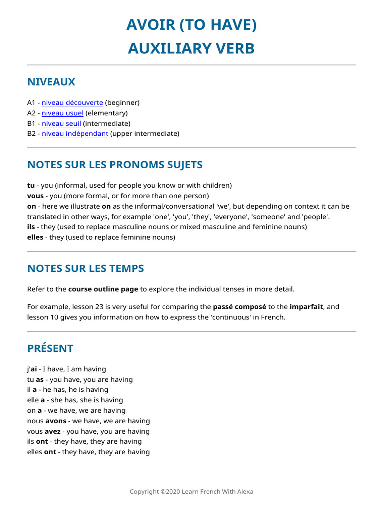 Avoir-To-Have-11-French-Tenses 2024-02-06-849269 | PDF | Language ...