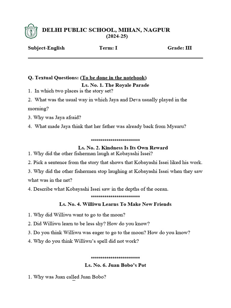 Class 3 English Questions and Answers | PDF