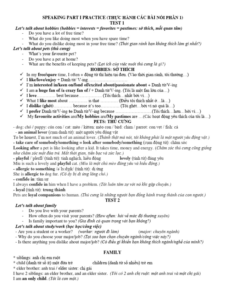 Speaking 1 (Part 1) Practice | PDF