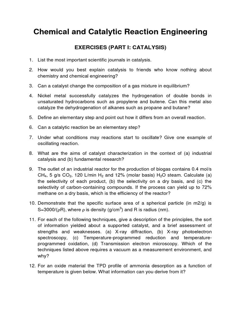 Exercises | PDF | Catalysis | Chemical Reactions