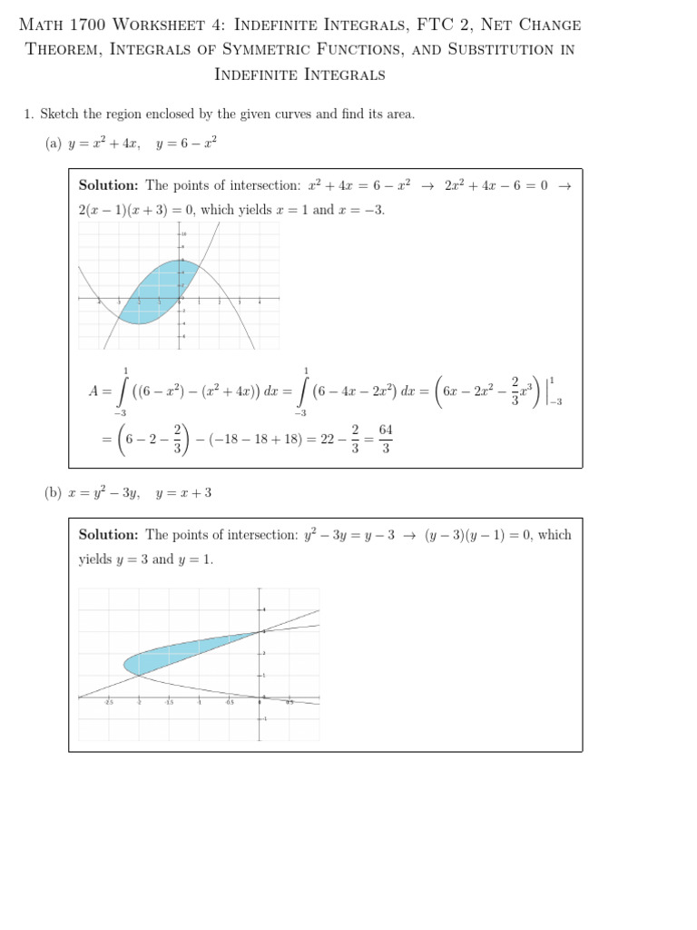 1700 Worksheet 5 Solutions | PDF | Cartesian Coordinate System | Integral