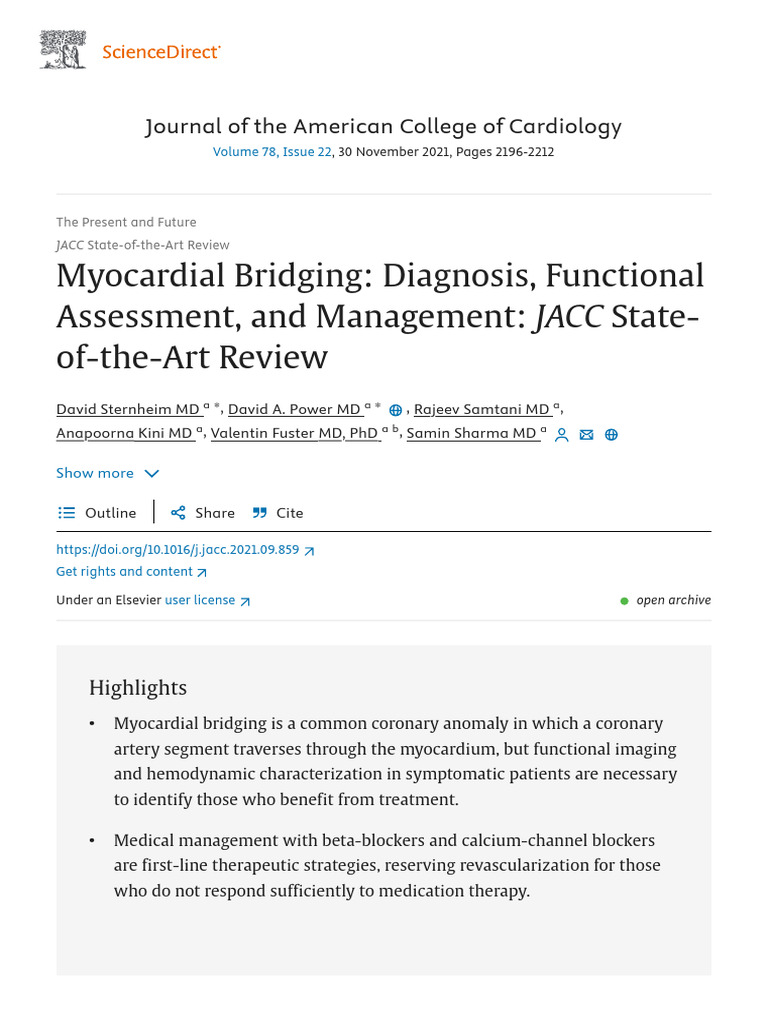 Myocardial Bridge Management | PDF | Coronary Artery Disease ...