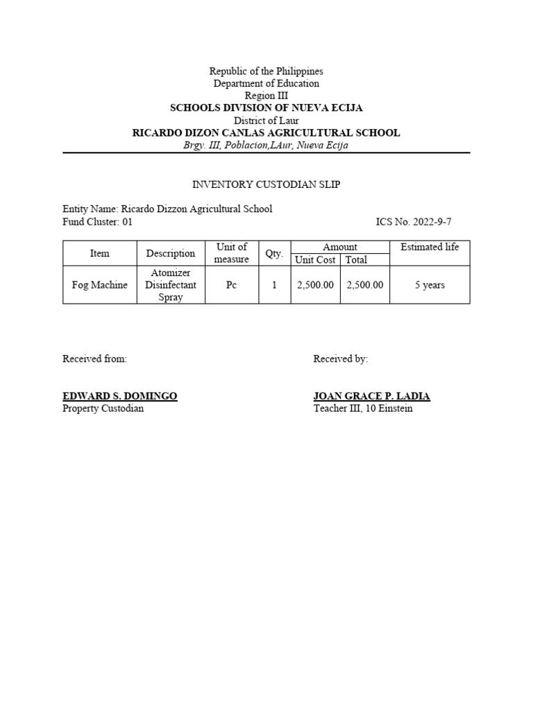 Schools Division of Nueva Ecija Ricardo Dizon Canlas Agricultural ...