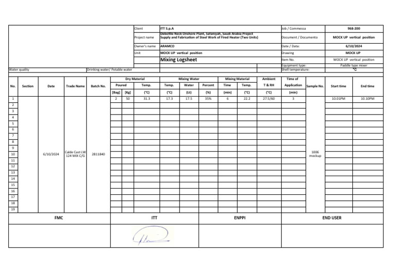 Mixing Log Sheet | PDF | Materials