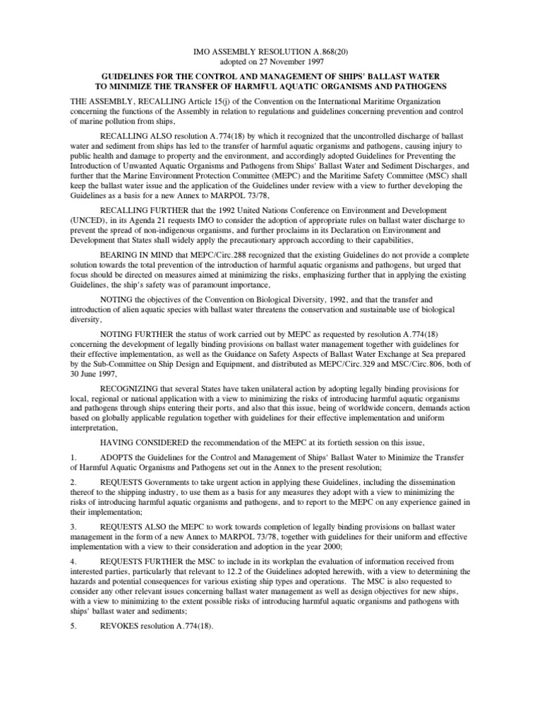 IMO Assembly Resolution A - 868 - 20 | PDF | Safety | Ships