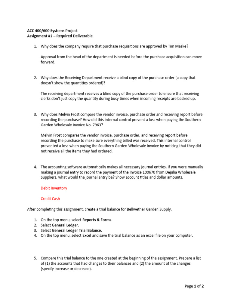 ACC 400 Project, Assignment 2 | PDF | Debits And Credits | Business