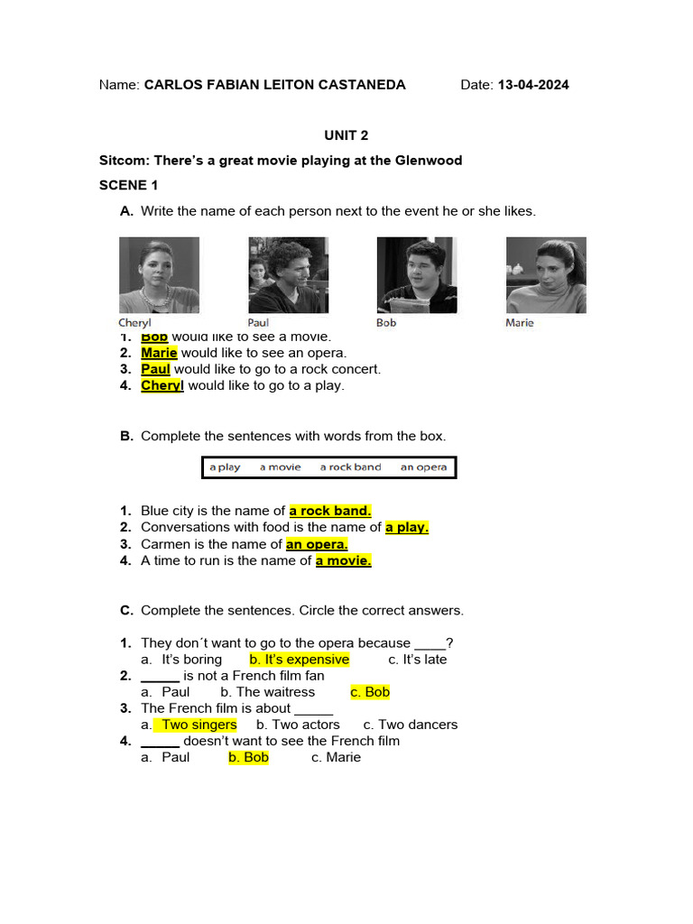 Top Notch Level 1 Unit 2 CARLOS LEITON | PDF | Entertainment ...