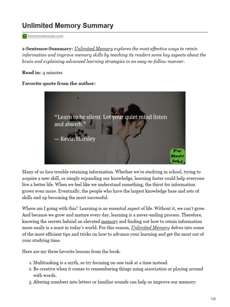unlimited-memory-summary | PDF | Memory | Information