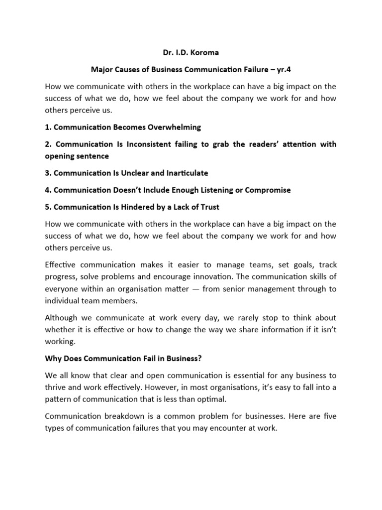 Causes of Communication Failure | Download Free PDF | Communication ...