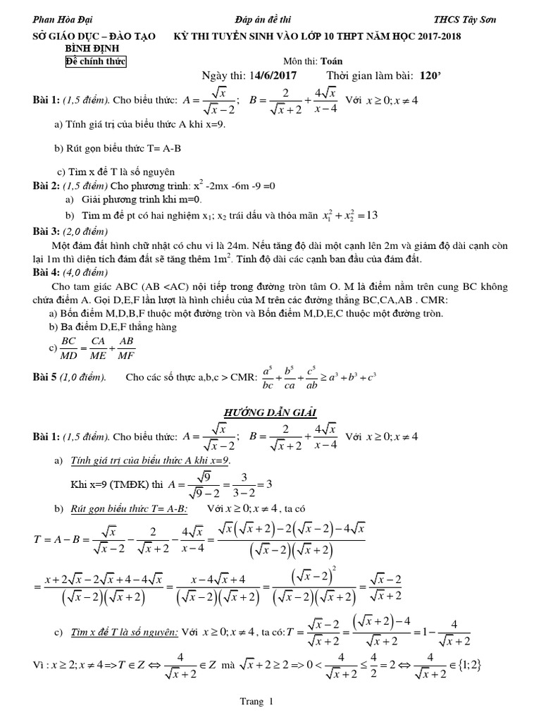 2017-2018 de Toan Chung Binh Dinh | PDF