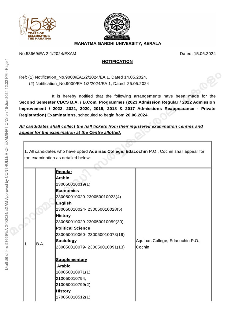 Second Semester Exam Notification 2024 | PDF | Liberal Arts Education | Qualifications