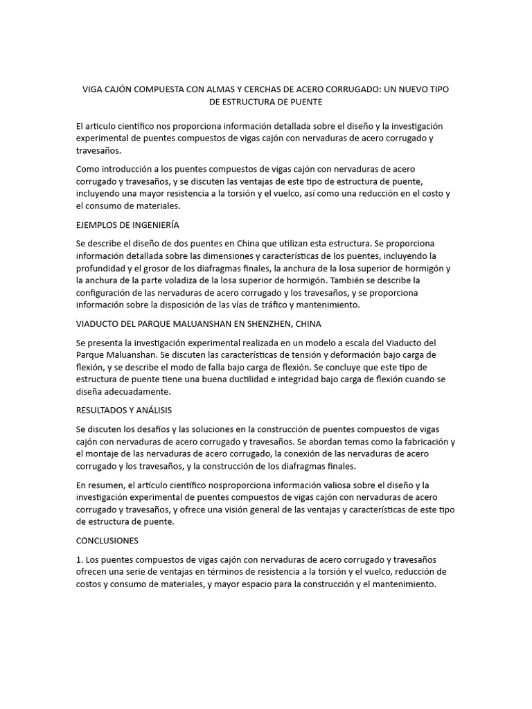 Viga Cajón Compuesta Con Almas y Cerchas de Acero Corrugado | PDF ...