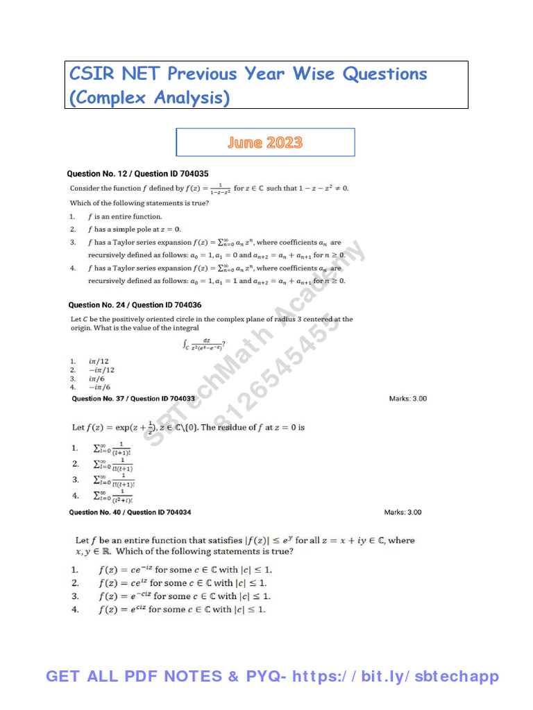 Complex Analysis Pyq Net | PDF