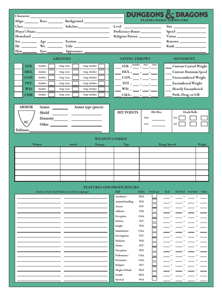 DND 5E Green Nostalgic Fillable Sheet (Beta) | PDF | Role Playing Games