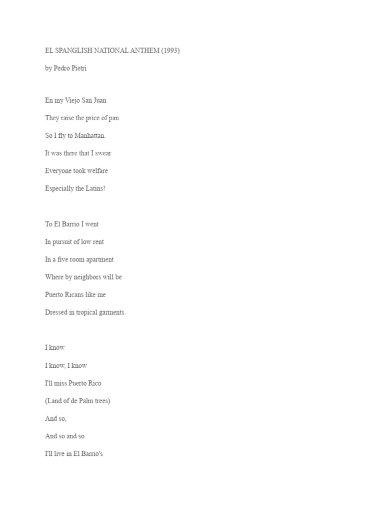 Spanglish National Anthem Analysis | PDF | San Juan | Puerto Rico