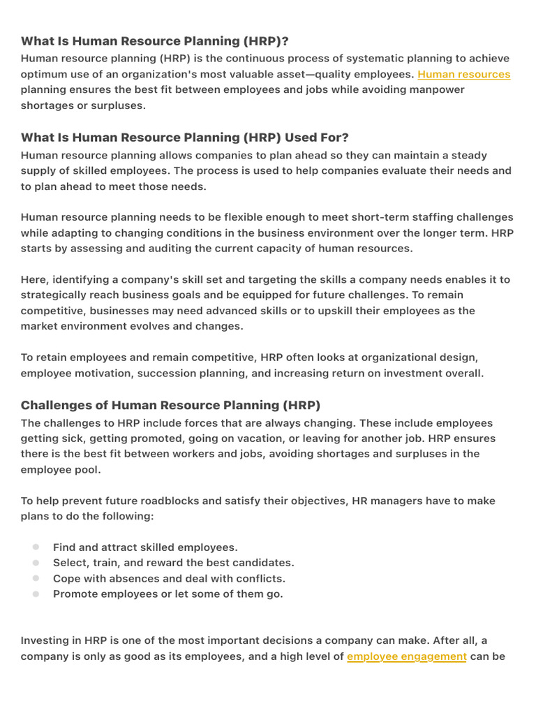 What Is Human Resource Planning (HRP)? | PDF | Human Resources | Human ...