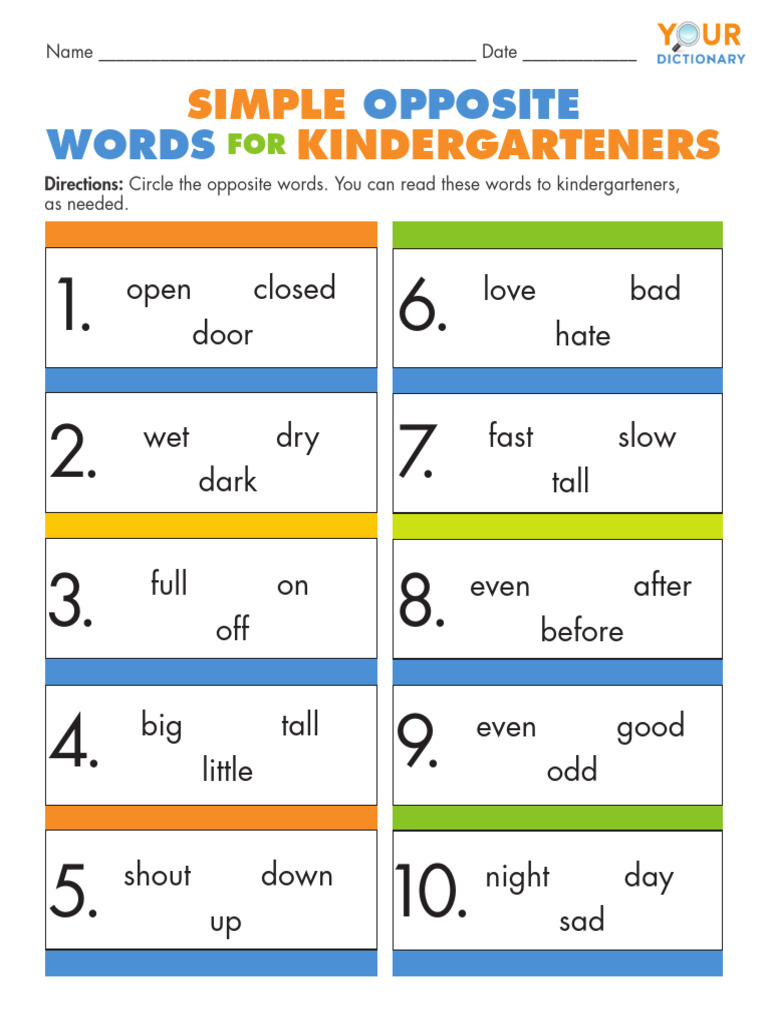 Simple Opposite Words Kindergarteners | PDF